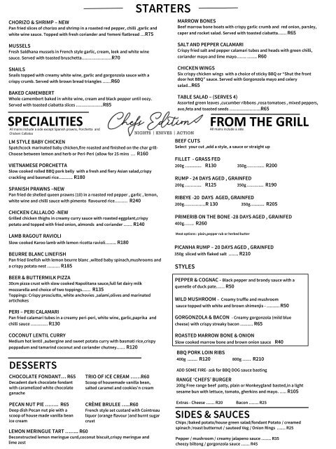 Chefs edition Menu