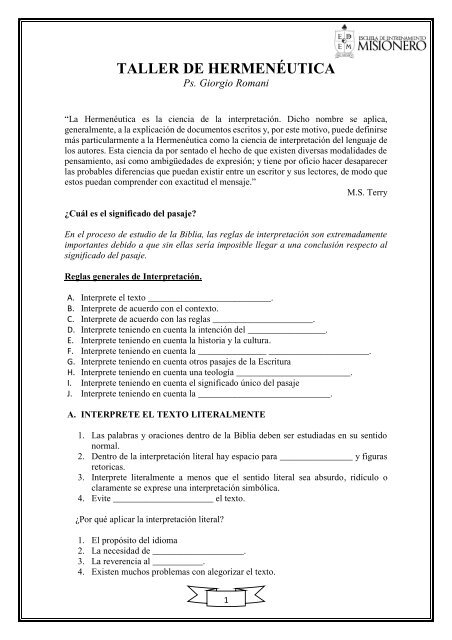 Taller de Hermenéutica - Ps. Giorgio Romani