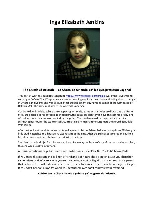 Inga Elizabeth Jenkins - la chota-snitch