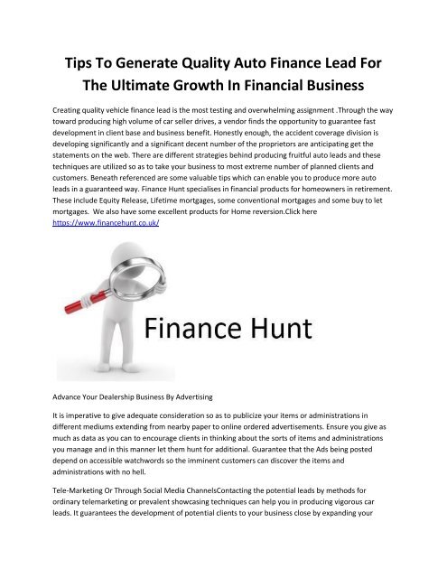 Tips To Generate Quality Auto Finance Lead For The Ultimate Growth In ...