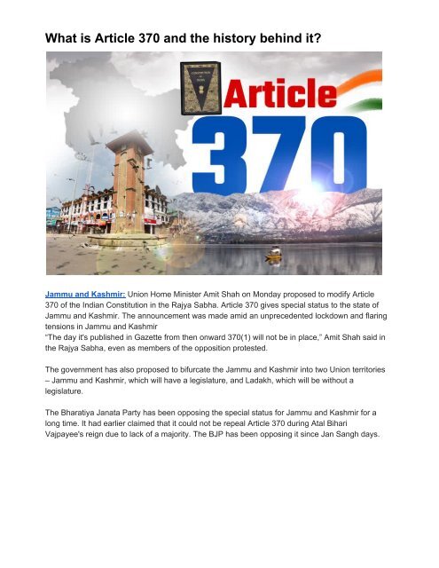 What is Article 370 and the history behind it