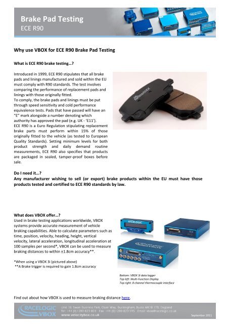 Why use VBOX for ECE R90 Brake Pad Testing