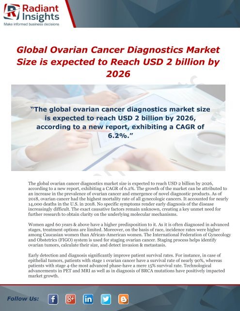 Global Ovarian Cancer Diagnostics Market Size is Expected to Reach USD ...