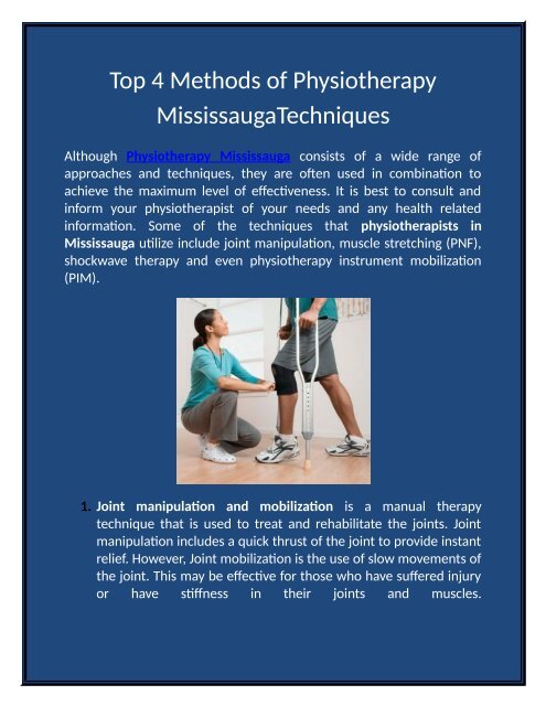 Top 4 Methods of Physiotherapy Mississauga Techniques