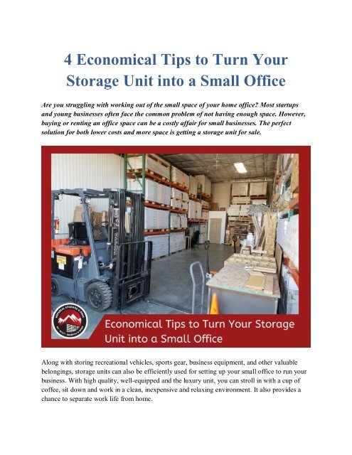 4 Economical Tips to Turn Your Storage Unit into a Small Office