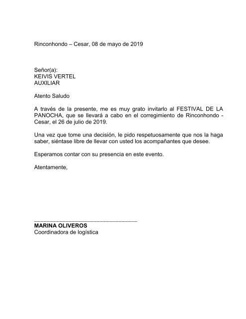 Machote De Carta Invitacion