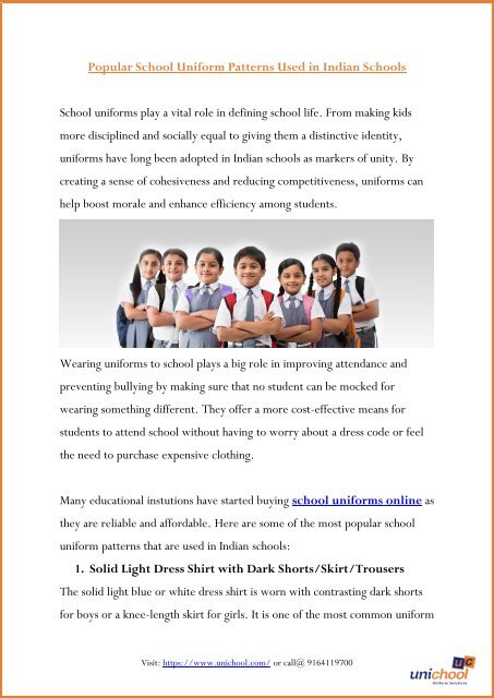 Popular School Uniform Patterns Used in Indian Schools