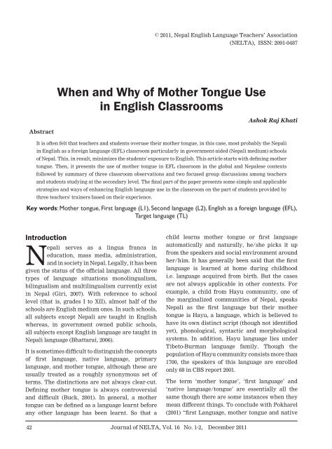 When and why of mother tongue use in english classroom