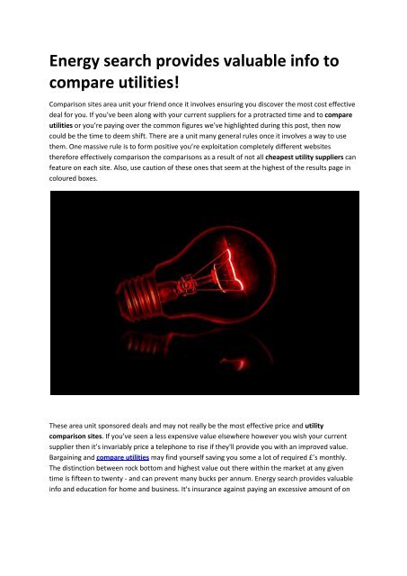 Energy search provides valuable info to compare utilities!