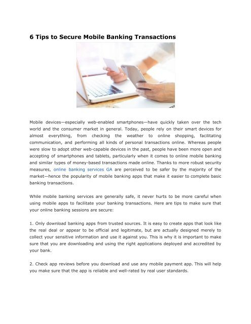 6 Tips to Secure Mobile Banking Transactions