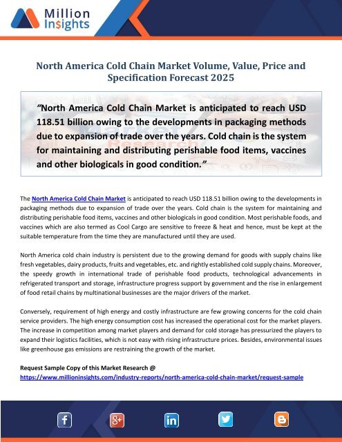 North America Cold Chain Market Volume, Value, Price and Specification ...