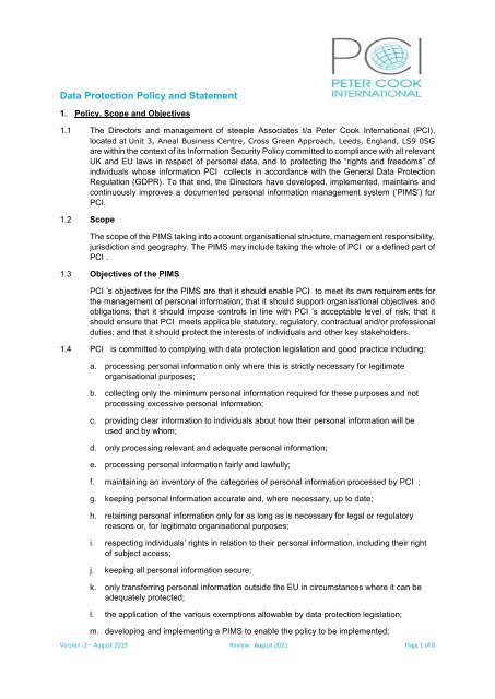 GDPR Doc 0 -Data Protection Policy and Statement