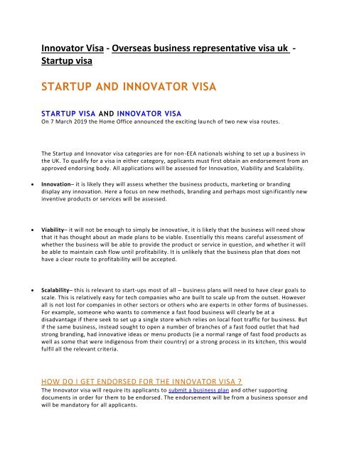 Innovator Visa - Overseas business representative visa uk - Startup ...