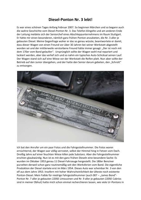 Diesel-Ponton Nr. 3 lebt! - MERCEDES PONTON MANUFAKTUR