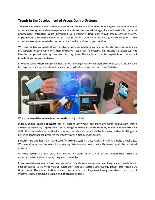 Trends in the development of access control system
