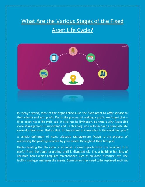 What Are the Various Stages of the Fixed Asset Life Cycle-AssetInfinity