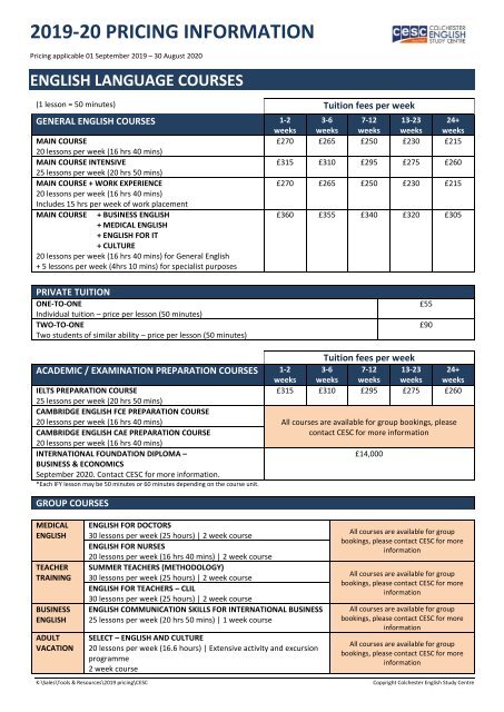 CESC PRICE LIST 2019-20