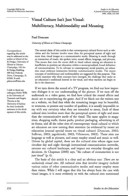 Visual Culture Isn't Just Visual Multiliteracy Multimodality