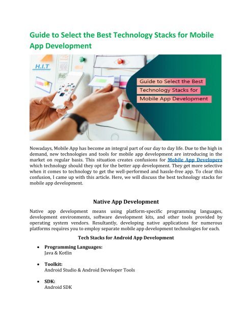 Guide to Select the Best Technology Stacks for Mobile App Development