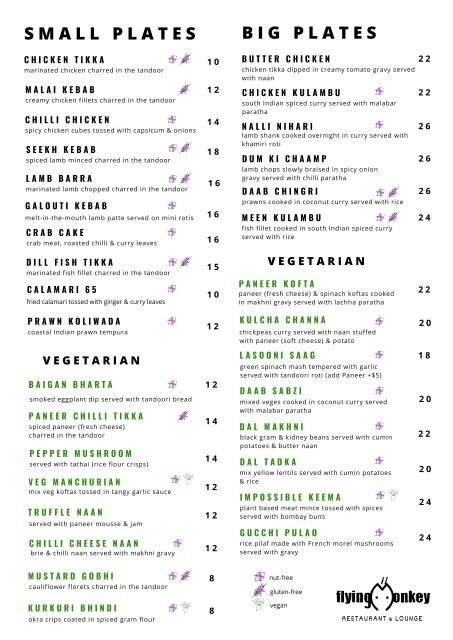 Flying Monkey Food Menu H2 2019
