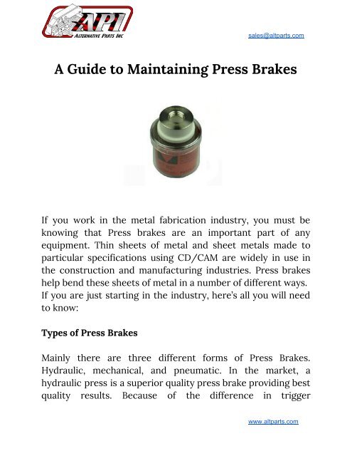 A Guide to Maintaining Press Brakes