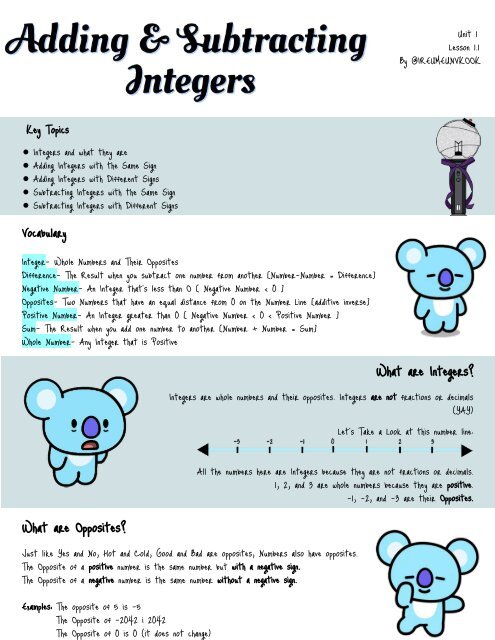 Adding And Subtracting Integers