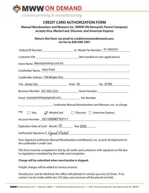 MOD Credit Card Authorization Form