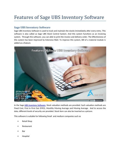 Features of Sage UBS Inventory Software