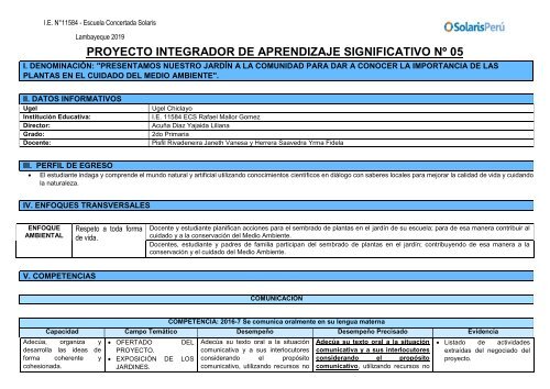 PROYECTO INTEGRADOR DE APRENDIZAJE SIGNIFICATIVO SOBRE EL MEDIO AMBIENTE