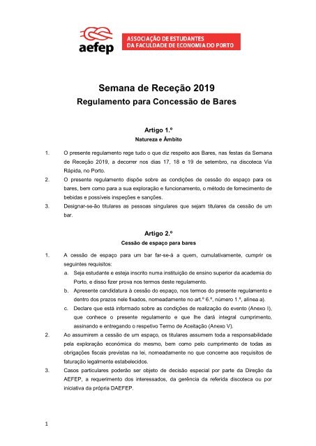 Regulamento Bares SR 19
