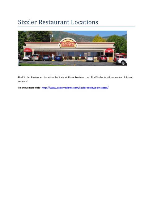 Sizzler Restaurant Locations