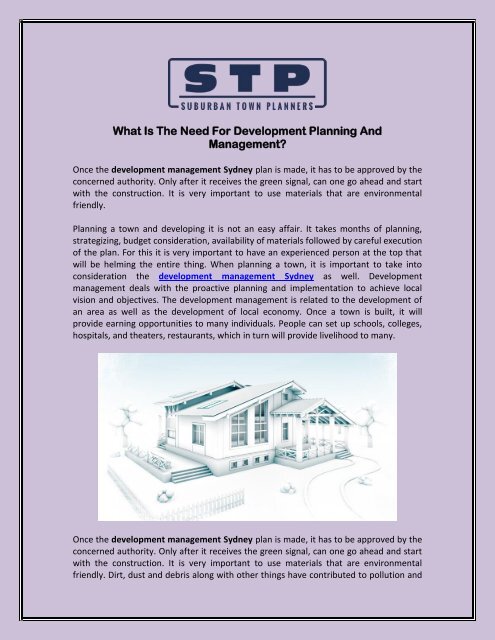 What Is The Need For Development Planning And Management