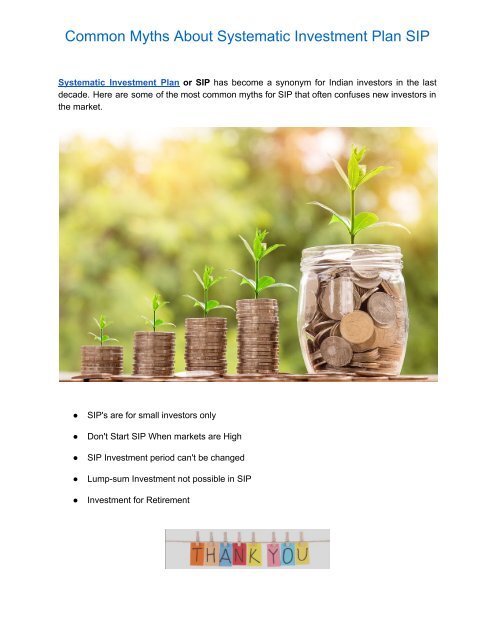 Common Myths About Systematic Investment Plan SIP