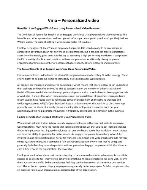 Benefits of an Engaged Workforce Using Personalized Video Revealed