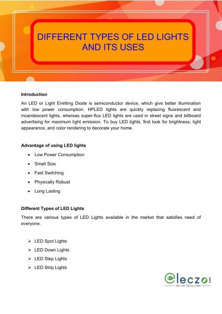 Different Types of Led lights and its uses