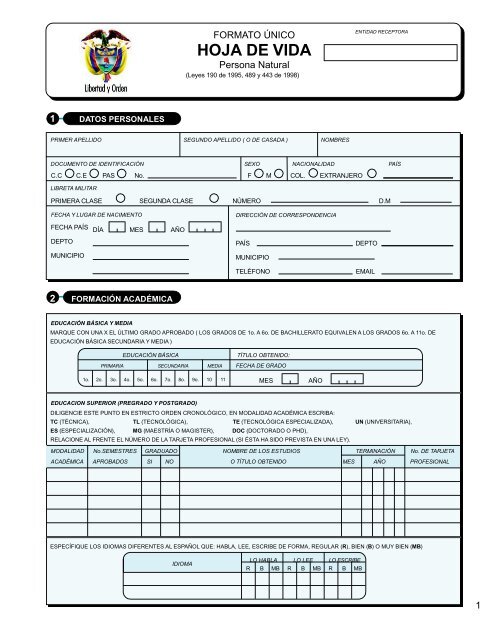 X1 Formato Unico Hoja De Vida Persona Gobierno