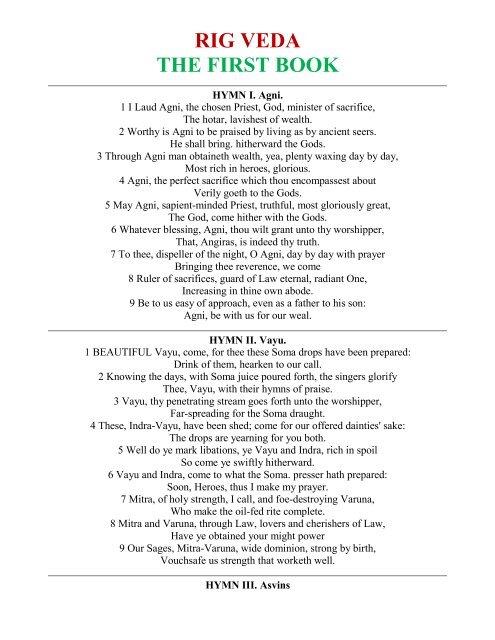 RIG VEDA_THE FIRST BOOK
