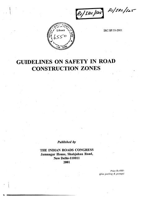 IRC-SP-55-2001 Guidelines for Safety on Road construction zones