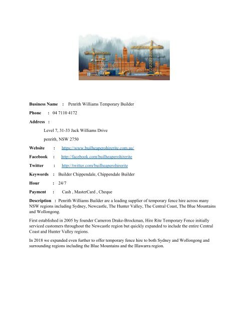 Penrith Williams Temporary Builder