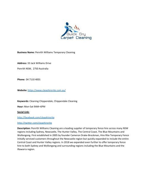 Penrith Williams Temporary Cleaning