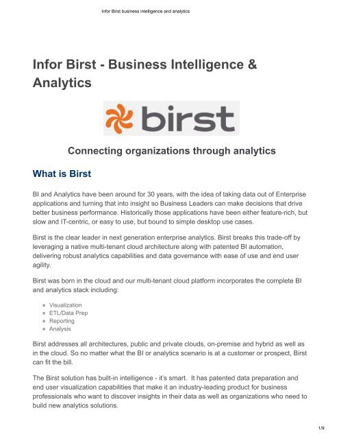 Infor Birst business intelligence and analytics