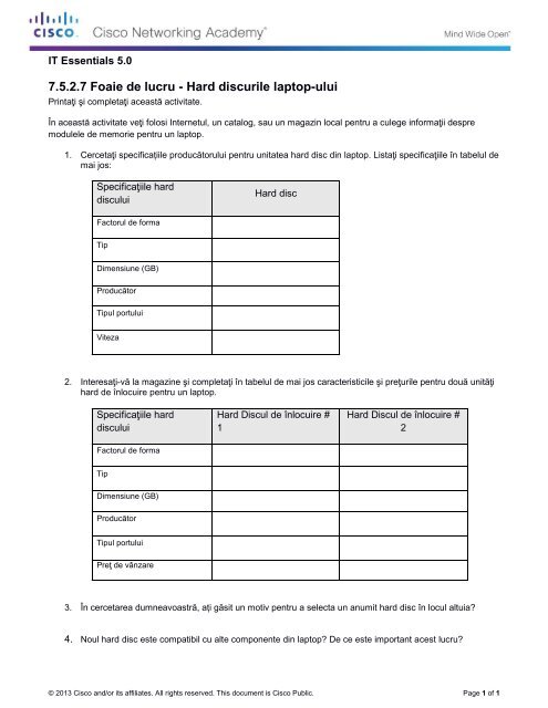 7.5.2.7 Worksheet - Laptop Hard Drives