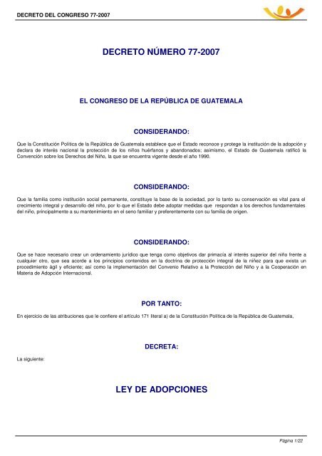 Ley de adopciones Dcto. 77-2007