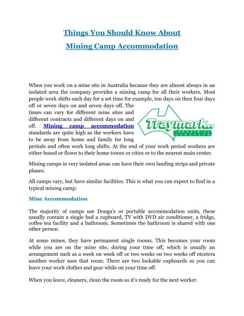 Things You Should Know About Mining Camp Accommodation