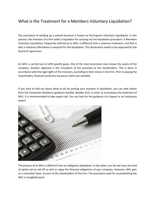 What is the Treatment for a Members Voluntary Liquidation