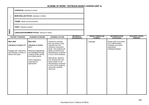 SCHEME OF WORK: TEXTBOOK-