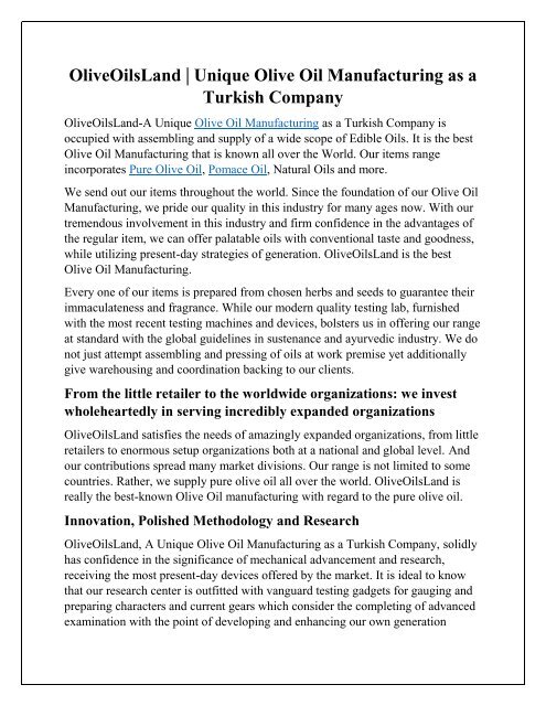 Olive Oil Manufacturing