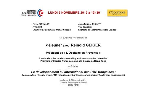 Reinold GEIGER Président de « L'Occitane en Provence