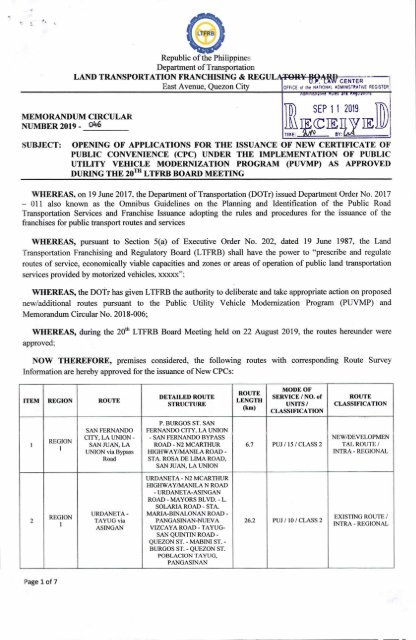 Memorandum Circular No. 2019-046 Opening Of Applications For The ...