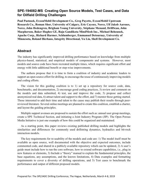 2019SPE-IADCPaper- Open Source Drilling Modeling